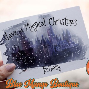 Magical Christmas Castle Christmas Card Custom Wizard Christmas Card ...