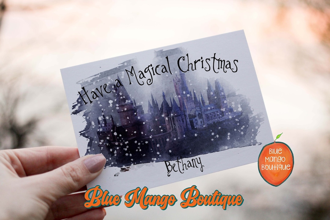 Magical Christmas Castle Christmas Card Custom Wizard Christmas Card ...