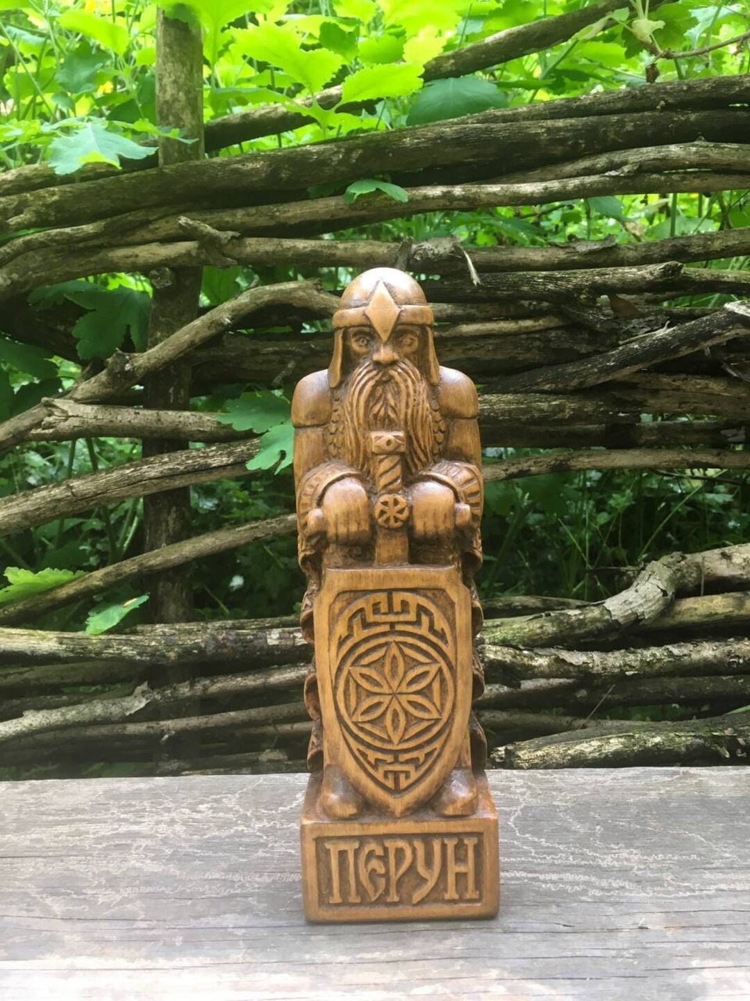 Perun Statue Slaviс God Wooden Carved Figure Wood Handmade Decor Height ...