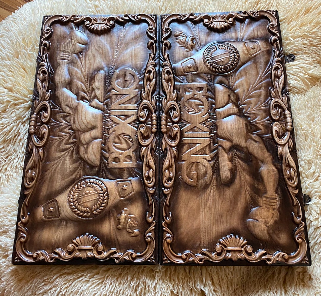 Sports Backgammon, Solid Hardwood, Boxing, Wooden Boardgame, Wood Nardy ...