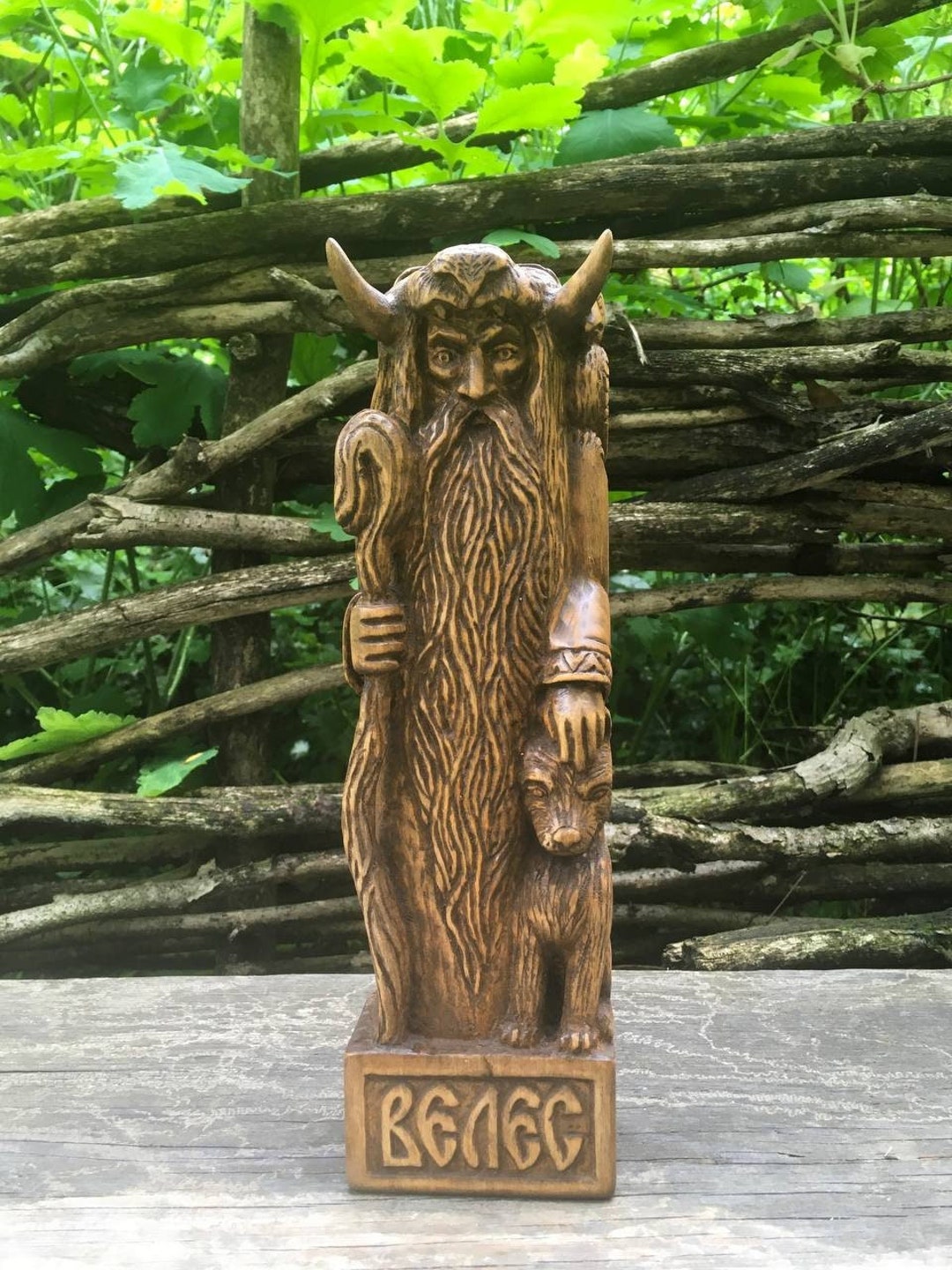 Veles Statue Slaviс God Wooden Carved Figure Wood Handmade Decor Height ...