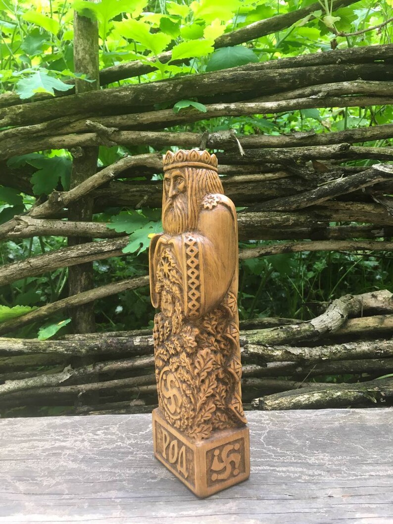 Rod Statue Slaviс God Wooden Carved Figure Wood Handmade Decor - Etsy