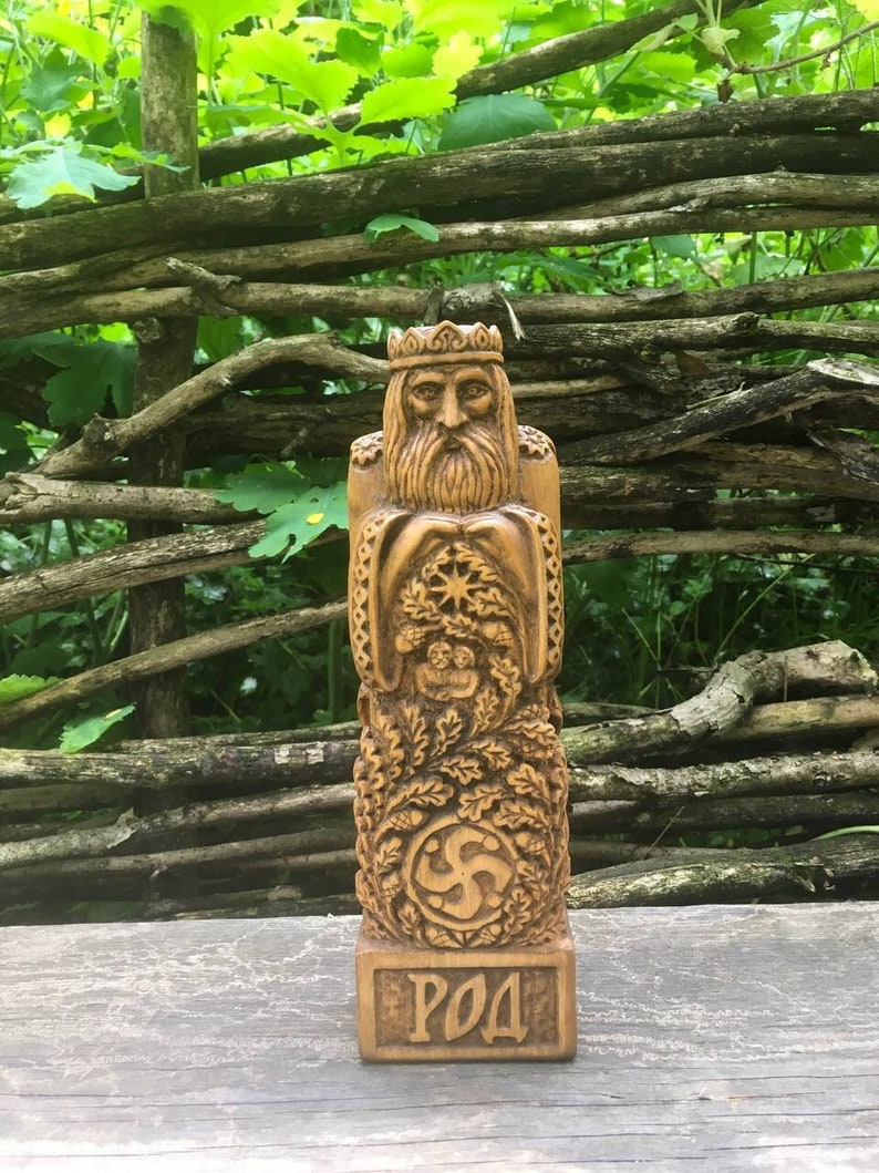 Rod Statue Slaviс God Wooden Carved Figure Wood Handmade Decor - Etsy