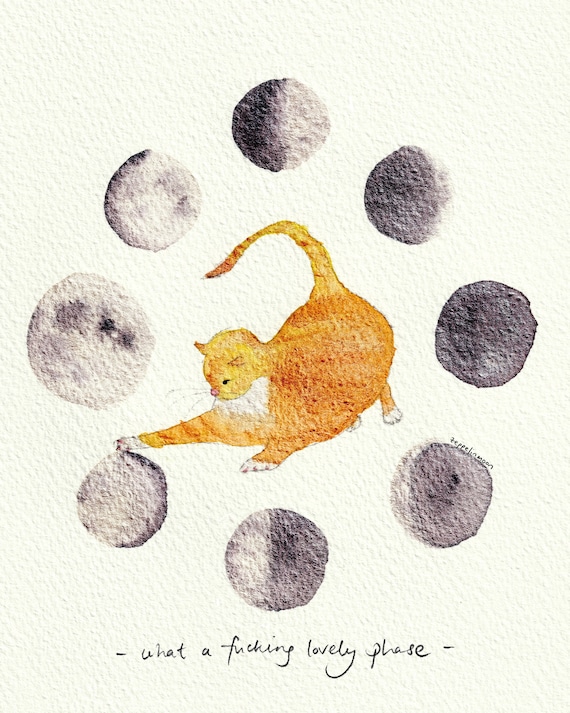 Moon Cat Signed Print by Zeppelinmoon - Etsy