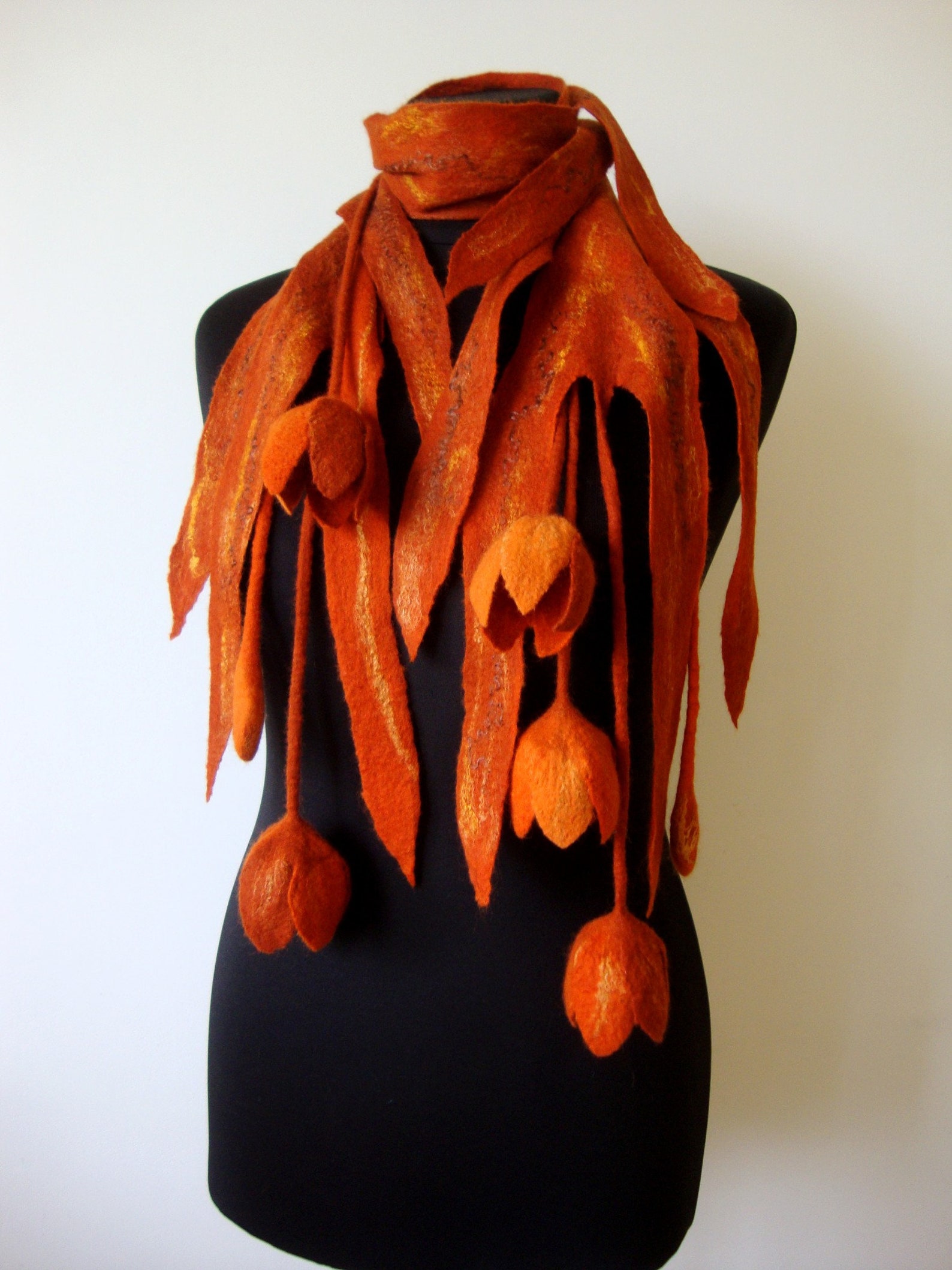 Light Flower Scarf Women Gift Wool Terracotta Necklace Lariat Felted ...