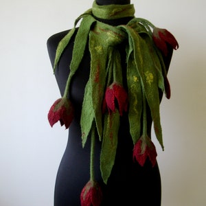 Wool Felted Flower Scarf Lariat Best Gift for Woman Unique Jewelry ...