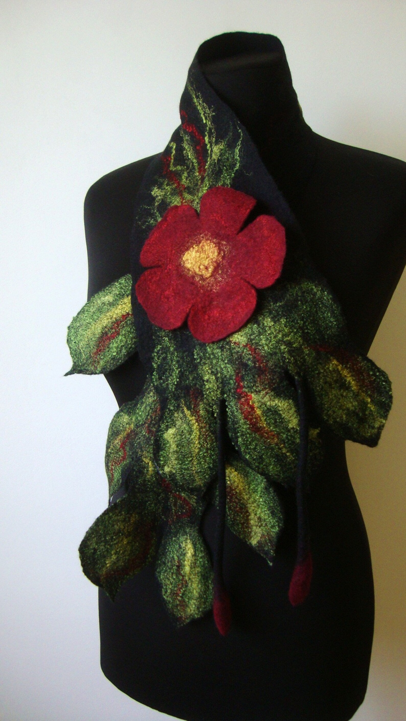 Best Gift for Woman Green Felt Flower Scarf Wool Charm - Etsy