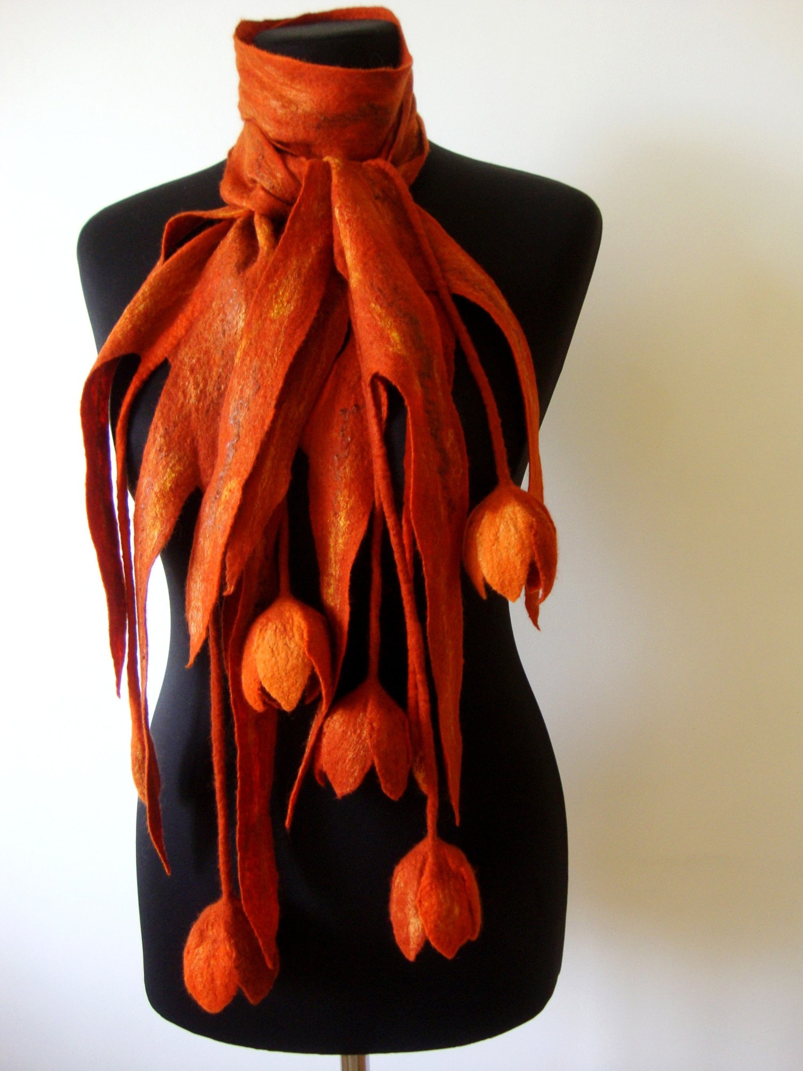 Light Flower Scarf Women Gift Wool Terracotta Necklace Lariat Felted ...