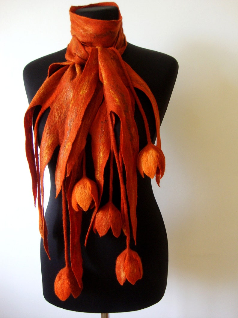 Light Flower Scarf Women Gift Wool Terracotta Necklace Lariat Felted ...