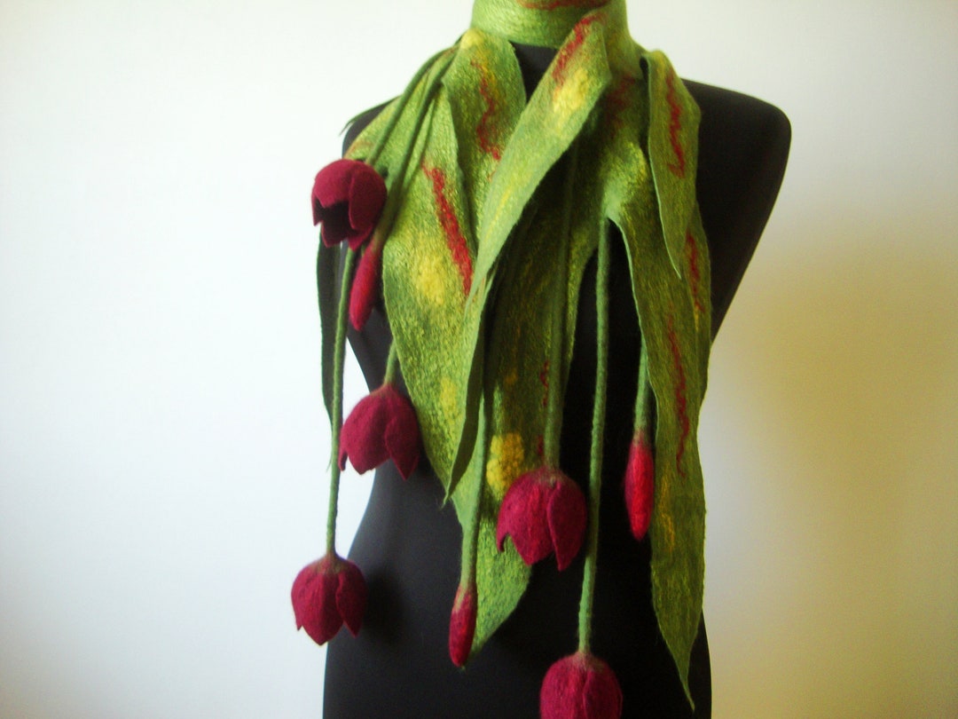 Wool Felted Flower Scarf Lariat Best Gift for Woman Unique Jewelry ...