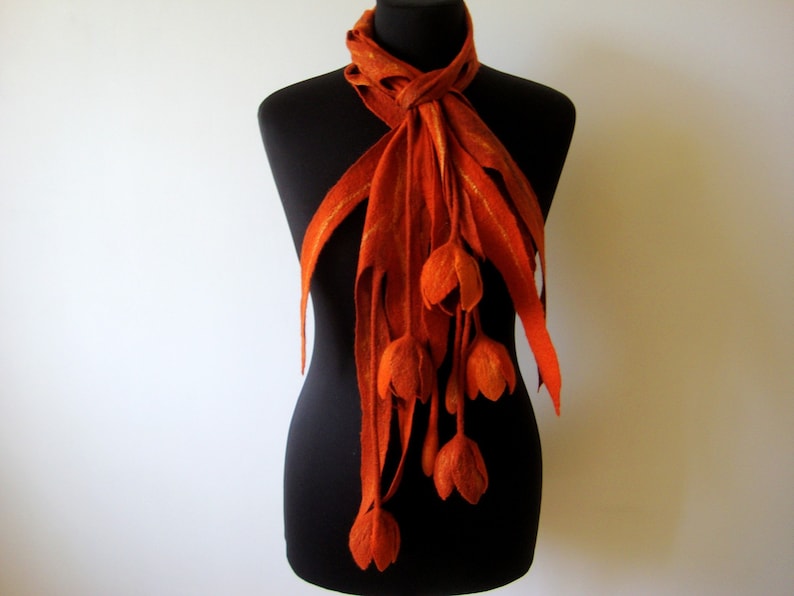 Light Flower Scarf Women Gift Wool Terracotta Necklace Lariat Felted ...