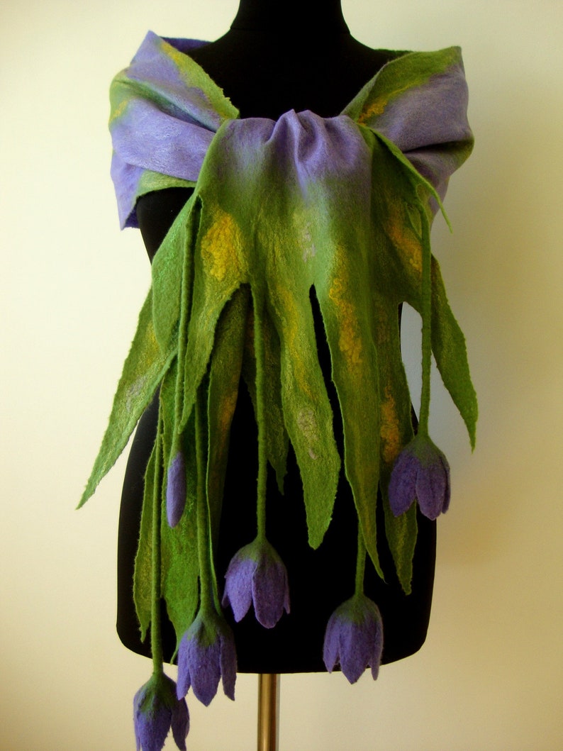 Felt Flower Bouquet Scarf - Handmade Wool Shawl, Lavender Tulips - Etsy