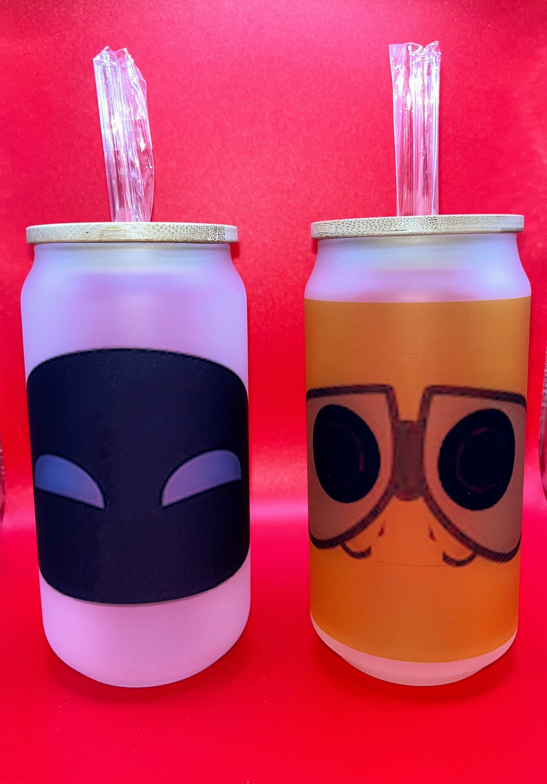 Wall-e and Eve 18oz Glass Sippers With Bamboo Top and Straw - Etsy