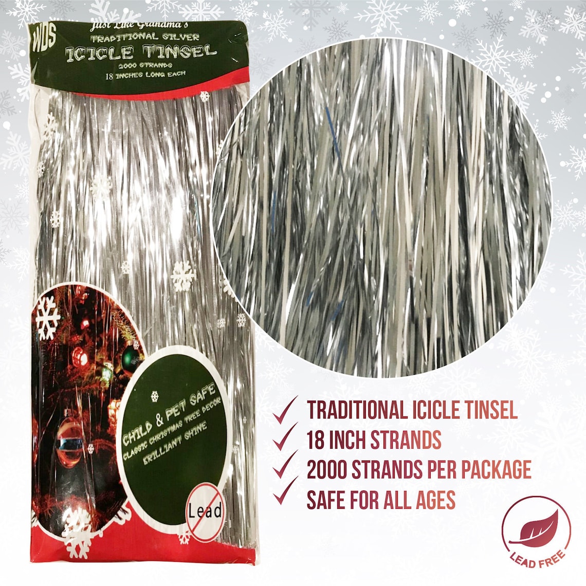 Christmas Tinsel For Tree Silver Icicle Tinsel For Christmas Etsy