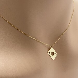 Real 14k Solid Gold Minimal Ace of Spades Necklace, Dainty Gold Spades ...