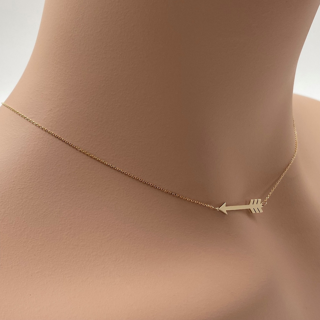 Real 14k Solid Gold Minimal Arrow Necklace, Dainty Arrow Necklace, Tiny ...