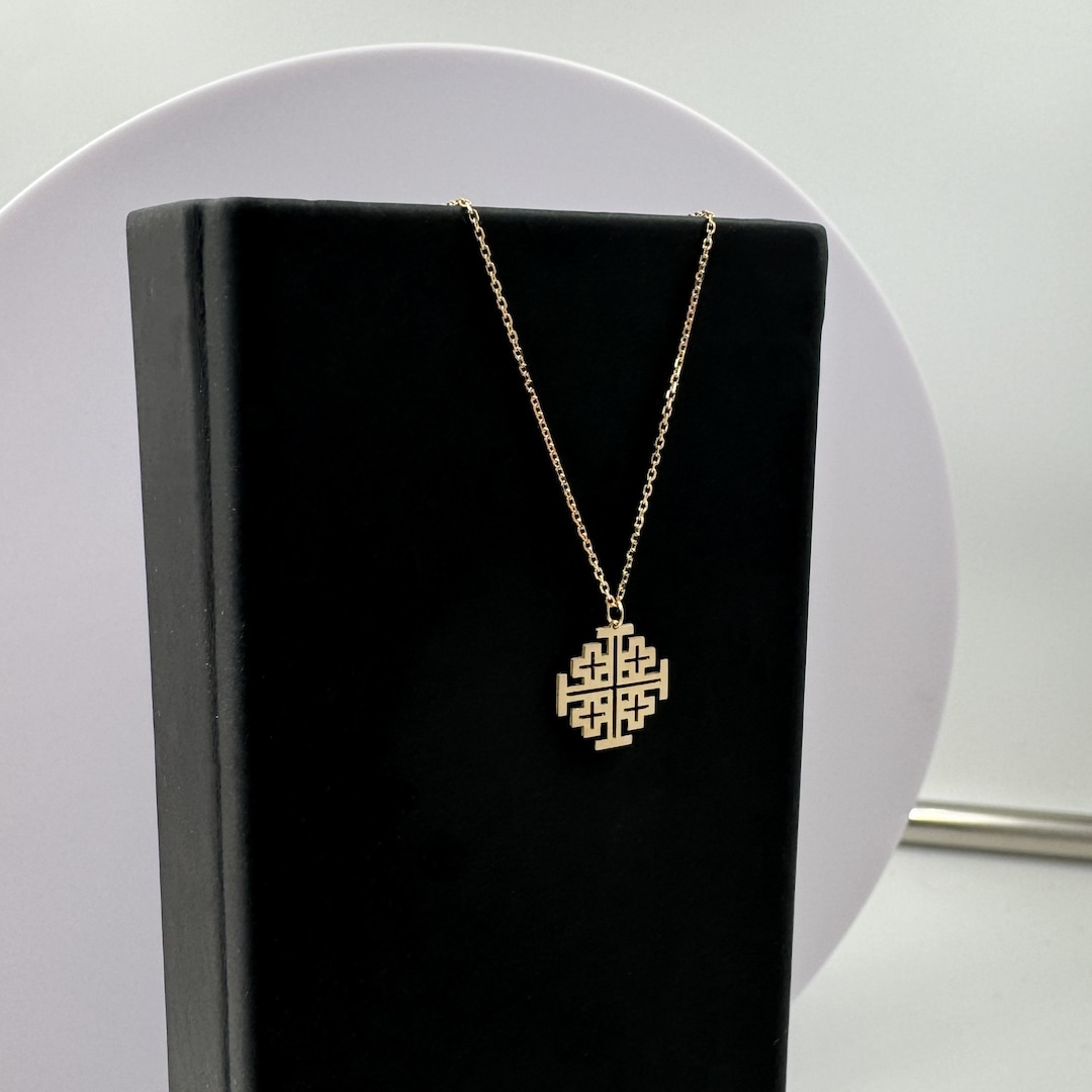 14k Solid Gold Dainty Crosslet Necklace, Minimal Gold Crosslet Necklace ...