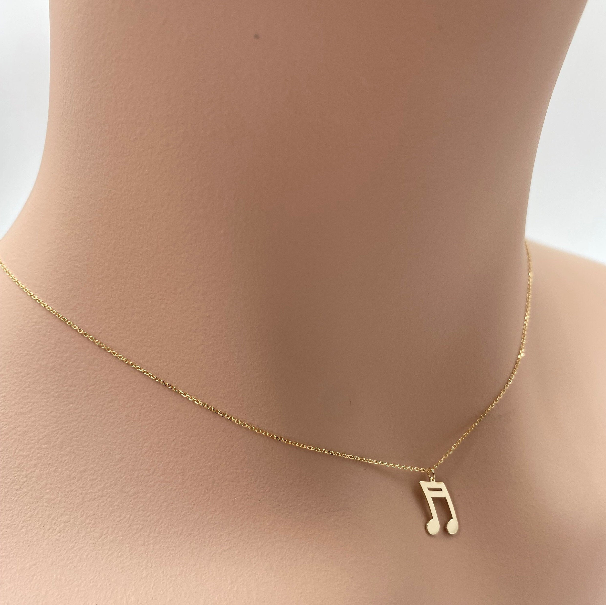 14k Solid Gold Dainty Music Note Necklace Minimal Gold Music - Etsy
