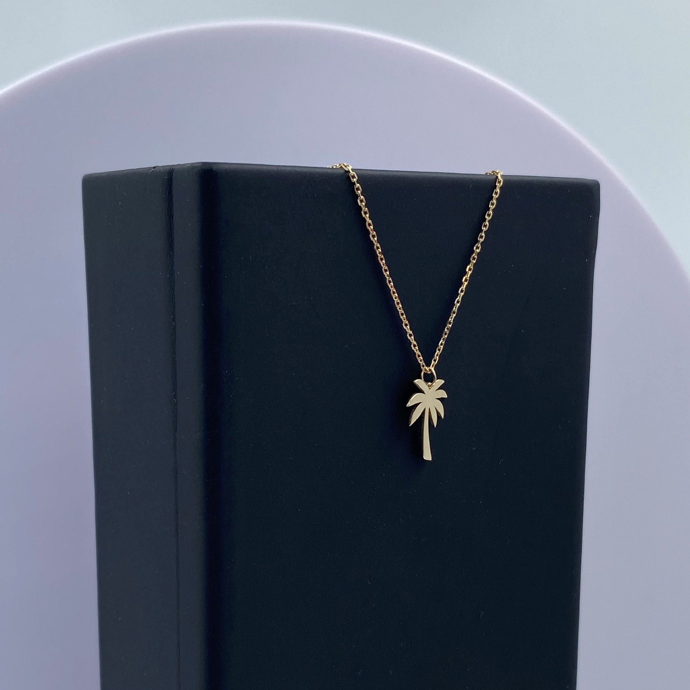 Real 14k Solid Gold Minimal Palm Tree Necklace Dainty Gold - Etsy