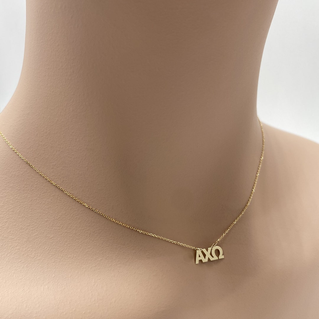 Real 14k Solid Gold Minimal Alpha Chi Omega Necklace, Dainty Alpha Chi ...