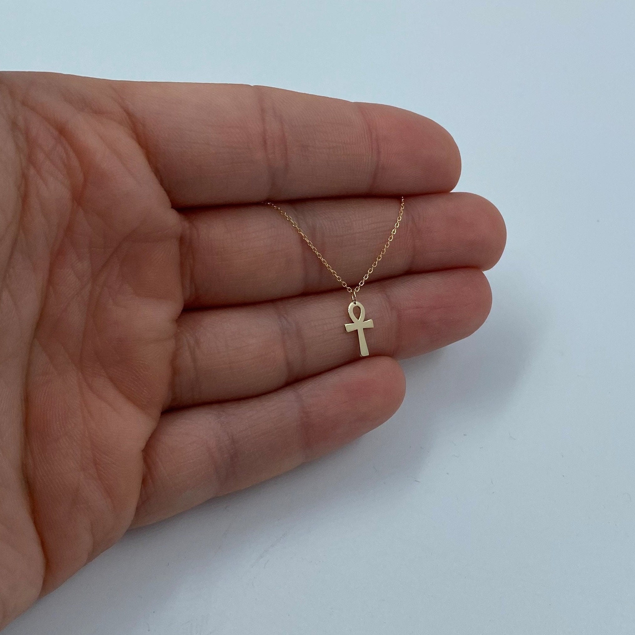 Real 14k Solid Gold Minimal Ankh Necklace Dainty Gold Ankh - Etsy Australia