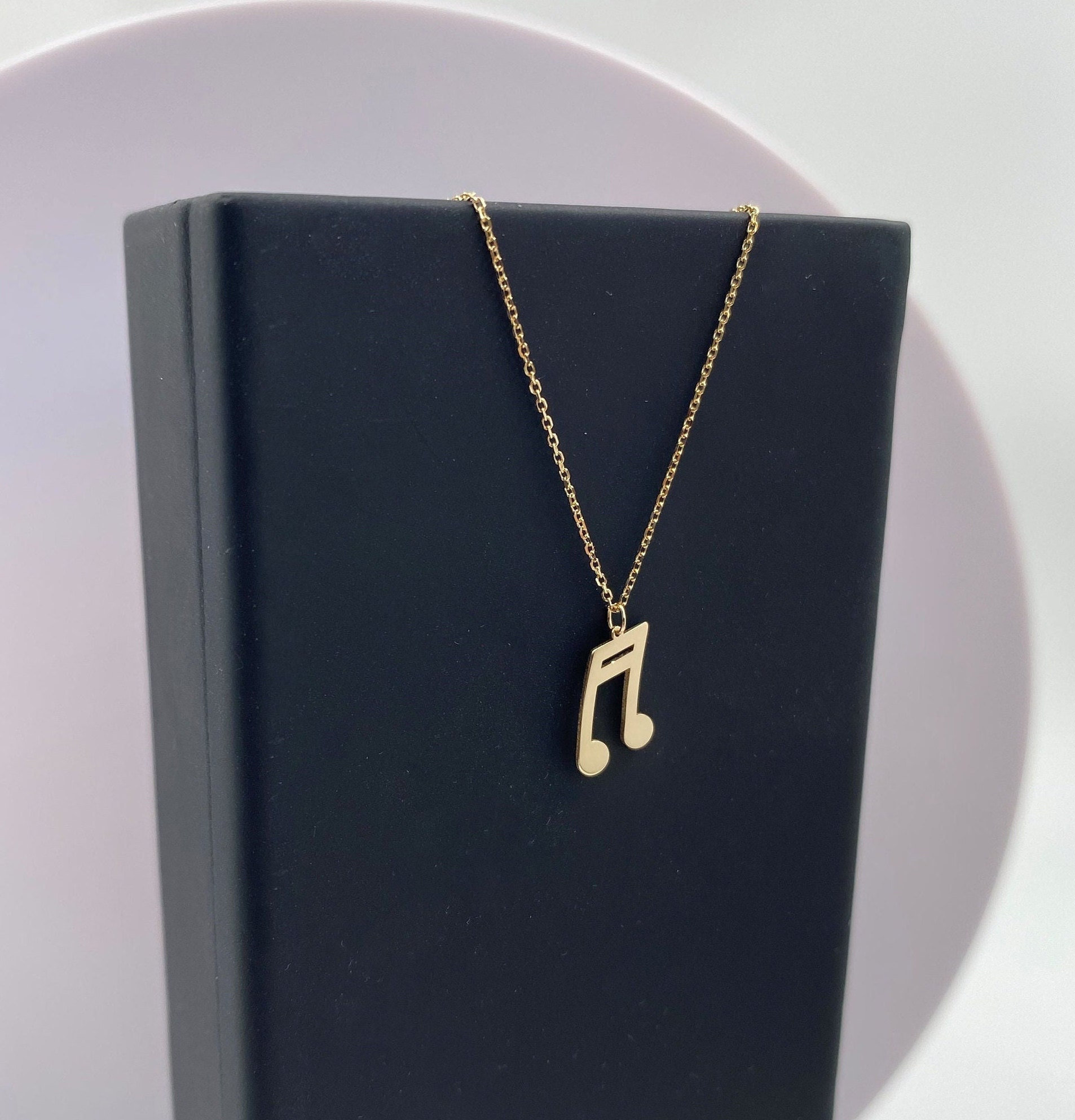 14k Solid Gold Dainty Music Note Necklace Minimal Gold Music - Etsy
