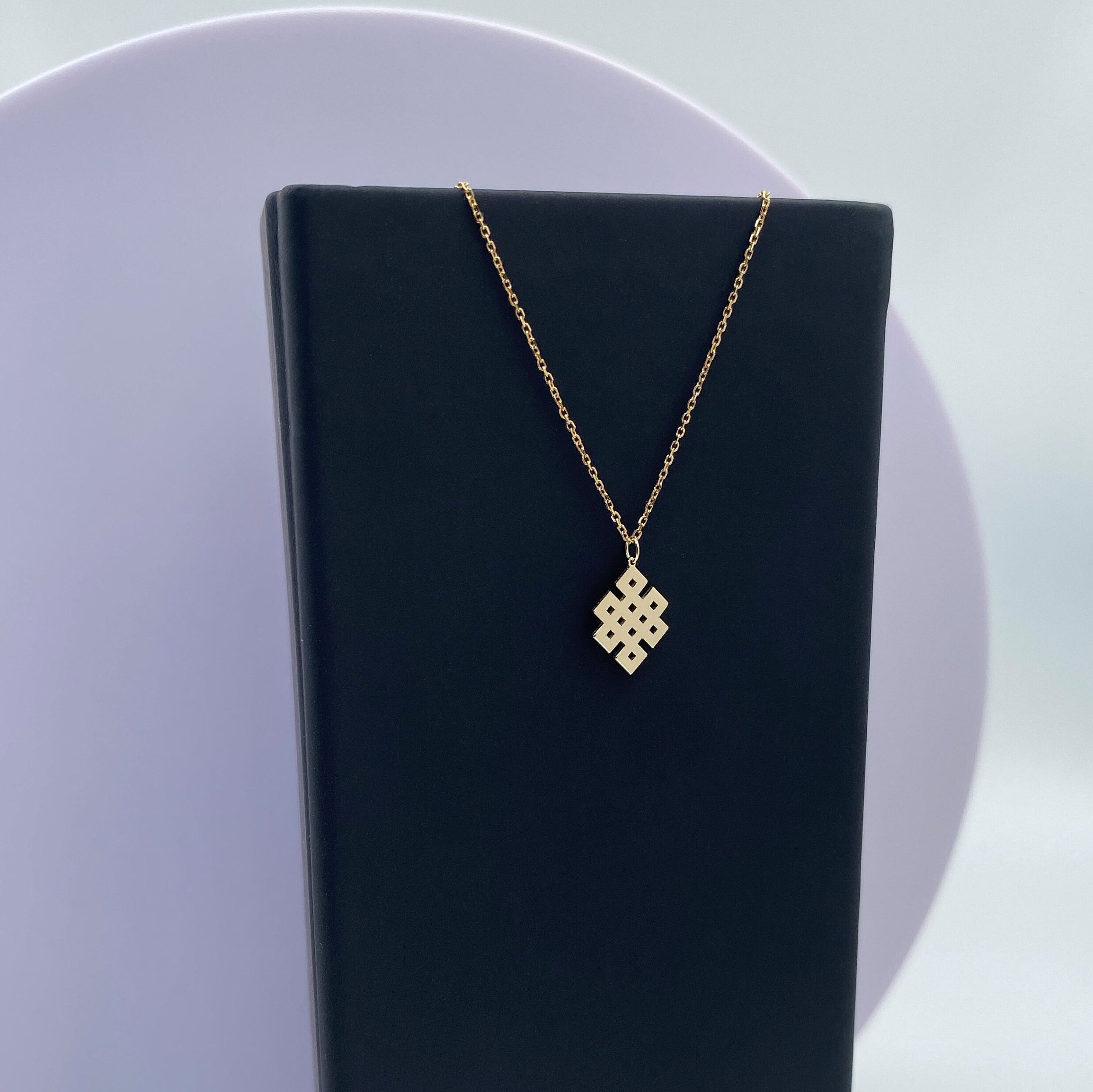 14k Solid Gold Dainty Endless Knot Necklace, Minimal Endless Knot ...
