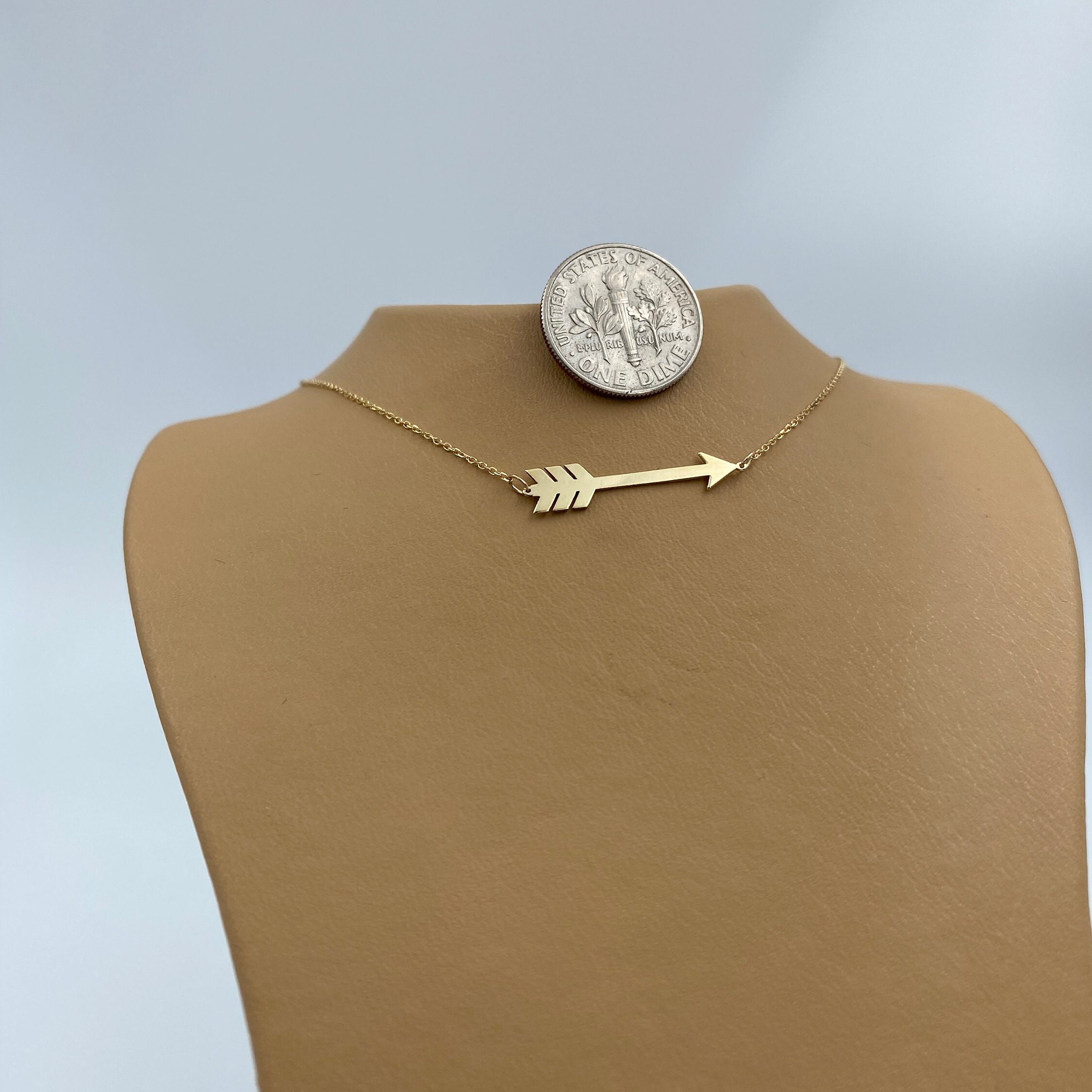 Real 14k Solid Gold Minimal Arrow Necklace, Dainty Arrow Necklace, Tiny ...