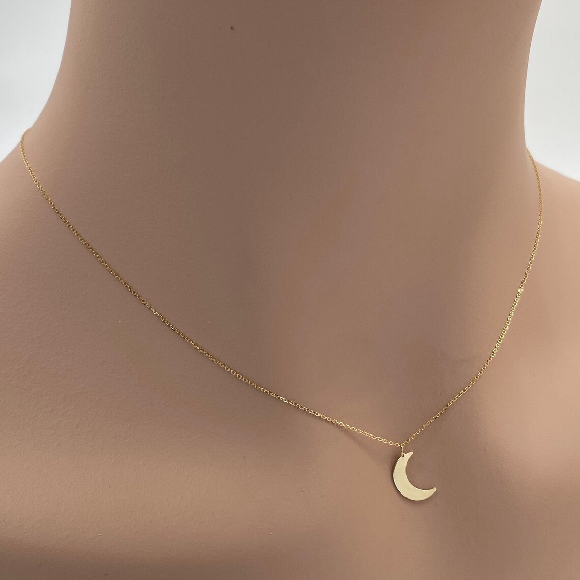 Real 14k Solid Gold Minimal Crescent Moon Necklace Dainty - Etsy
