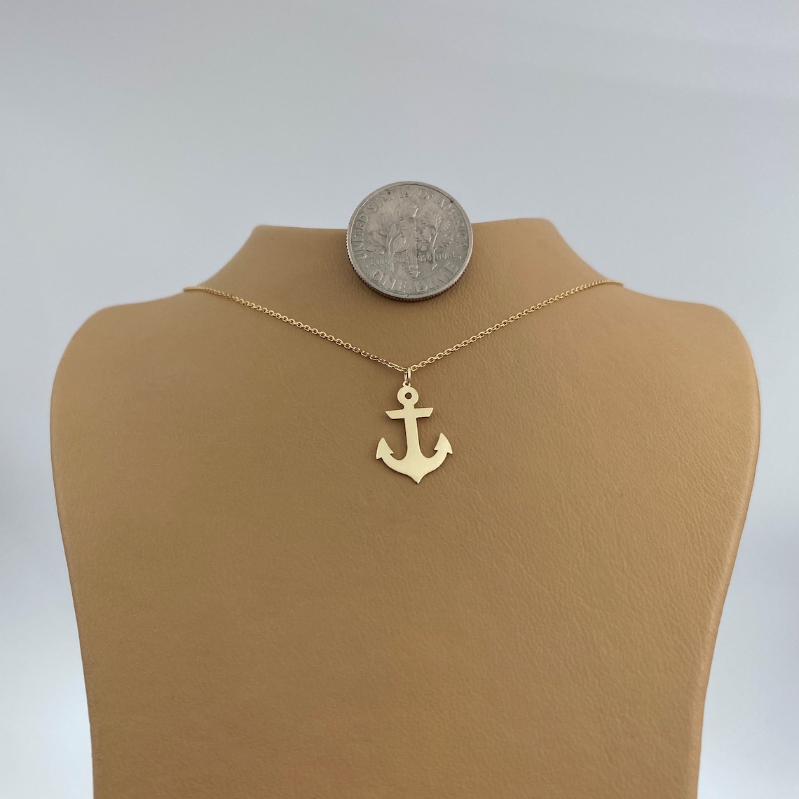 Real 14k Solid Gold Minimal Anchor Necklace Dainty Gold - Etsy
