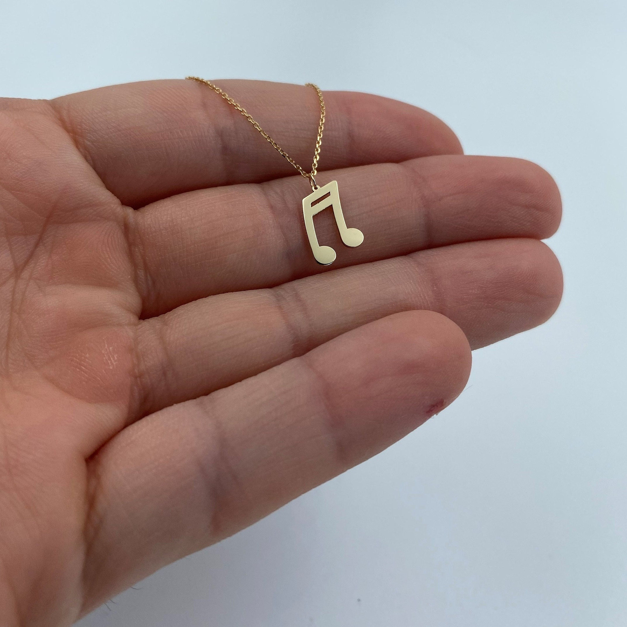 14k Solid Gold Dainty Music Note Necklace Minimal Gold Music - Etsy