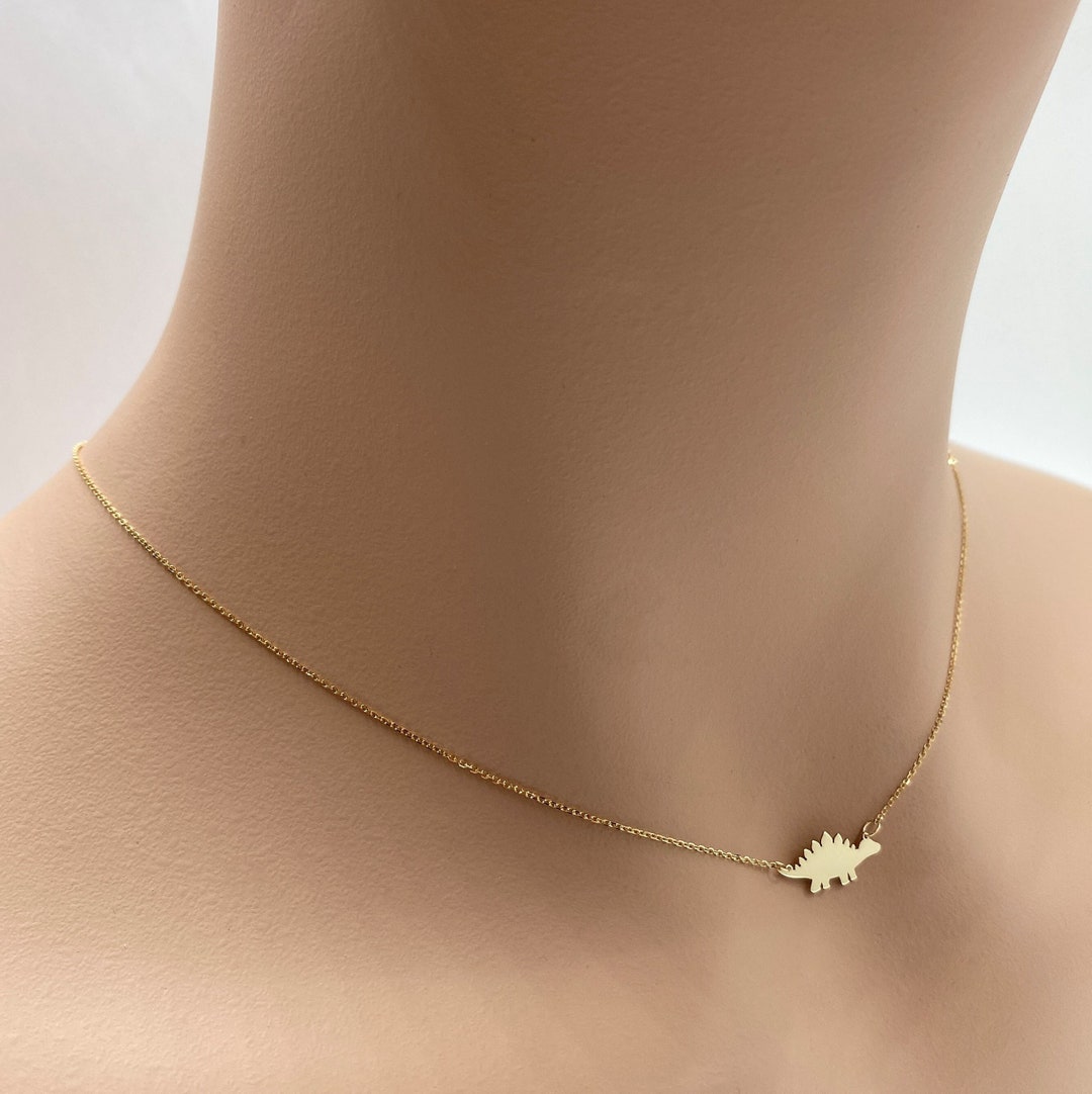 Real 14k Solid Gold Minimal Dinosaur Necklace, Dainty Dinosaur Necklace ...