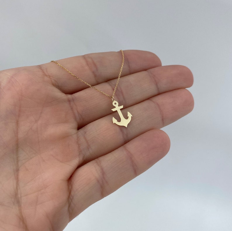 Real 14k Solid Gold Minimal Anchor Necklace Dainty Gold - Etsy