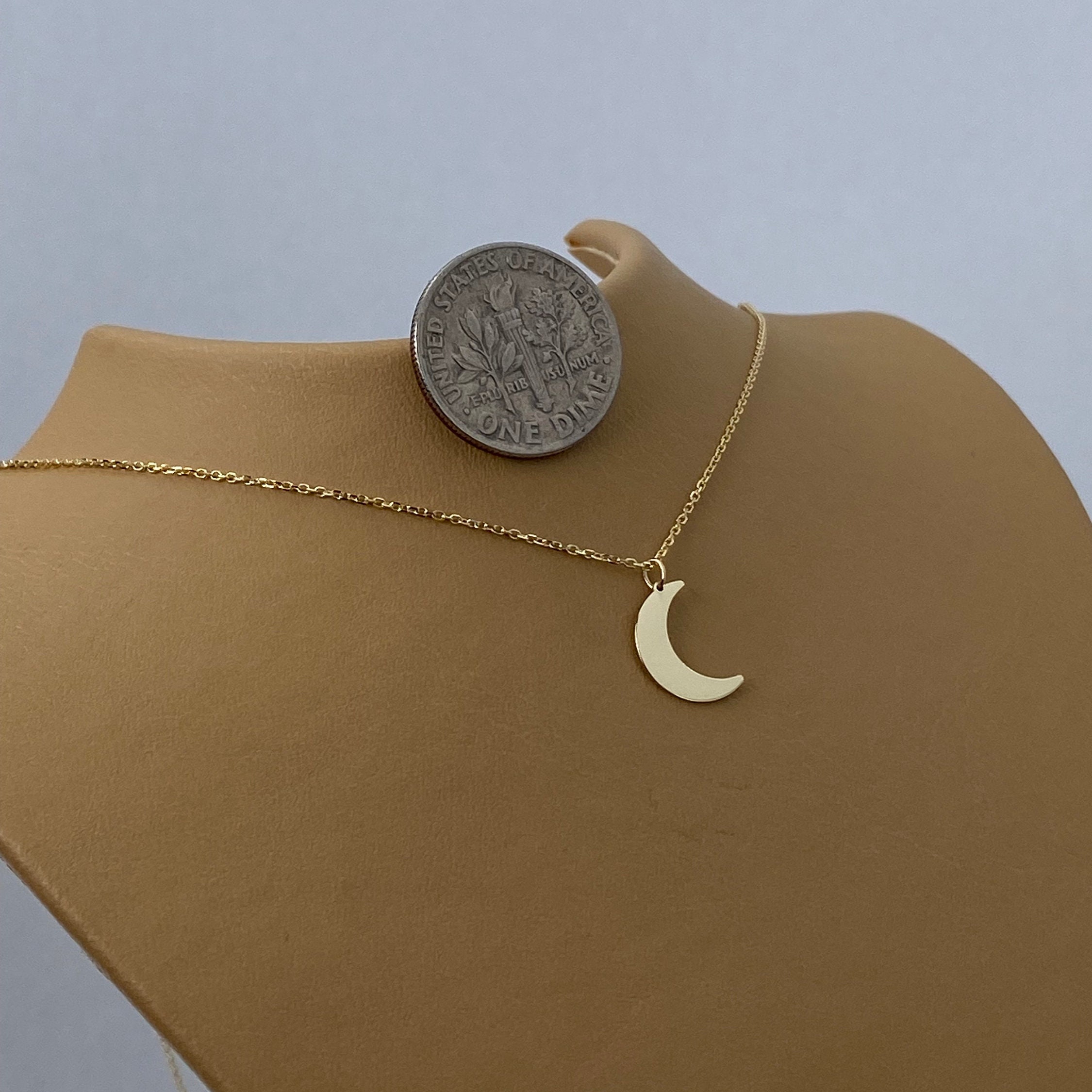 Real 14k Solid Gold Minimal Crescent Moon Necklace Dainty - Etsy