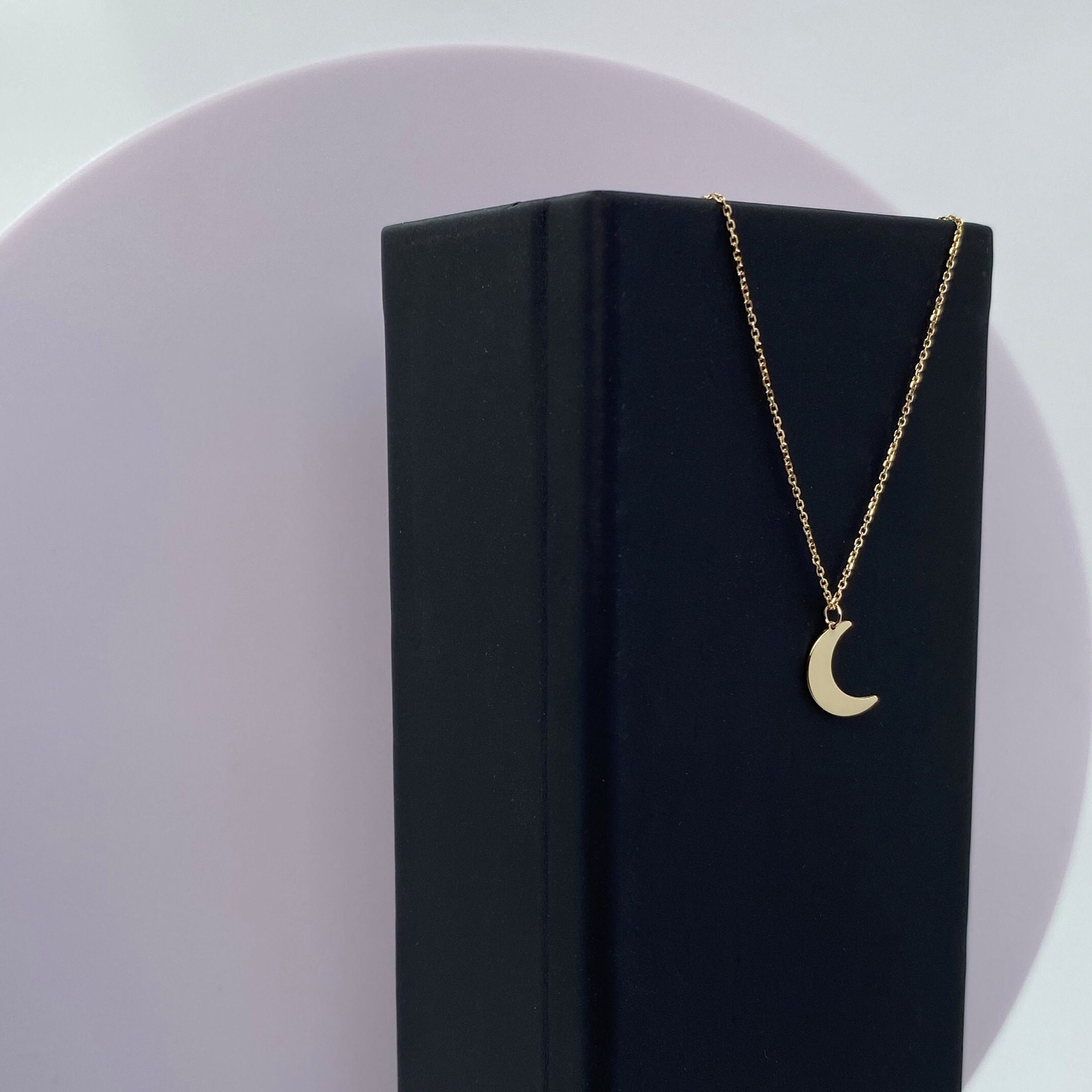 Real 14k Solid Gold Minimal Crescent Moon Necklace Dainty - Etsy