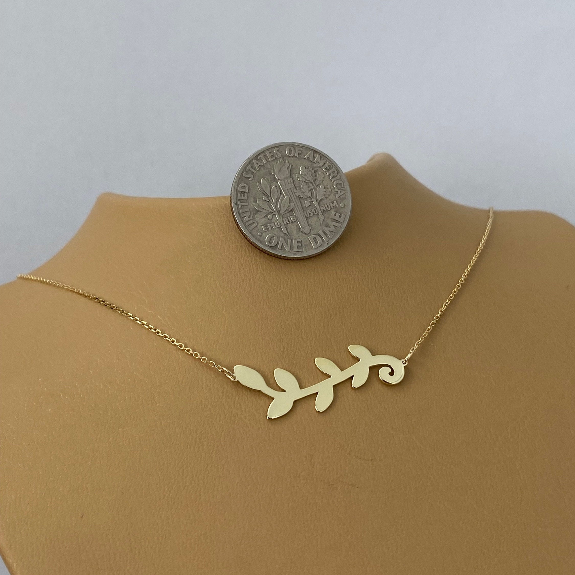 Real 14k Solid Gold Minimal Olive Branch Necklace Dainty - Etsy