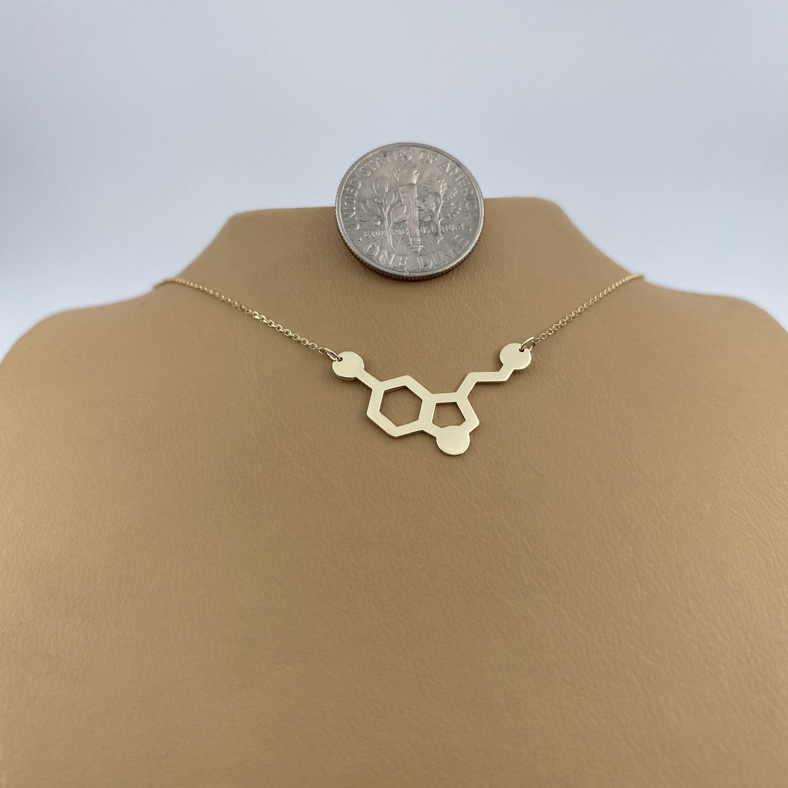 Real 14k Solid Gold Minimal Serotonin Necklace, Dainty Gold Serotonin Molecule Necklace, Tiny ...