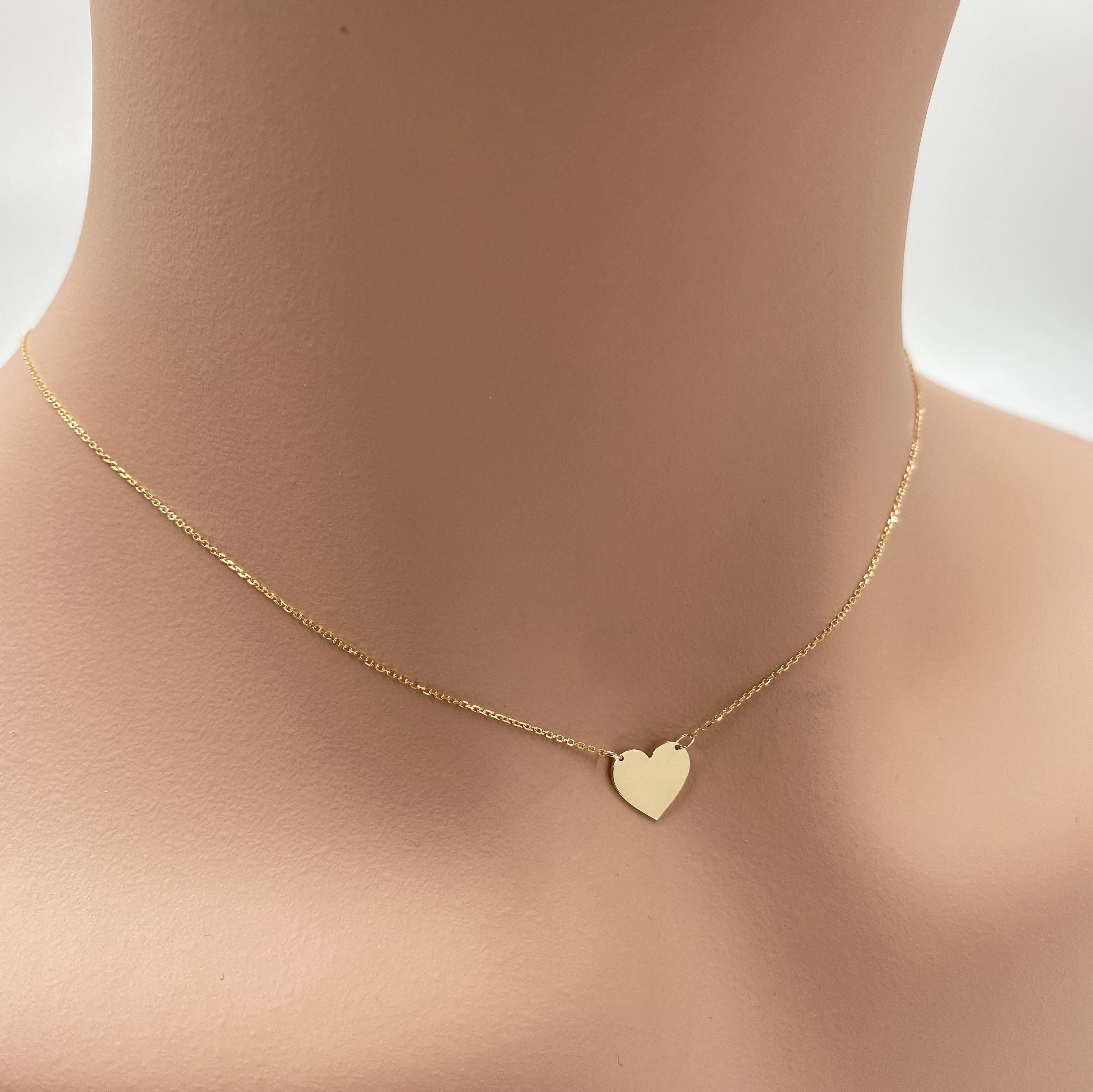 Real 14k Solid Gold Minimal Heart Necklace, Dainty Gold Heart Necklace ...