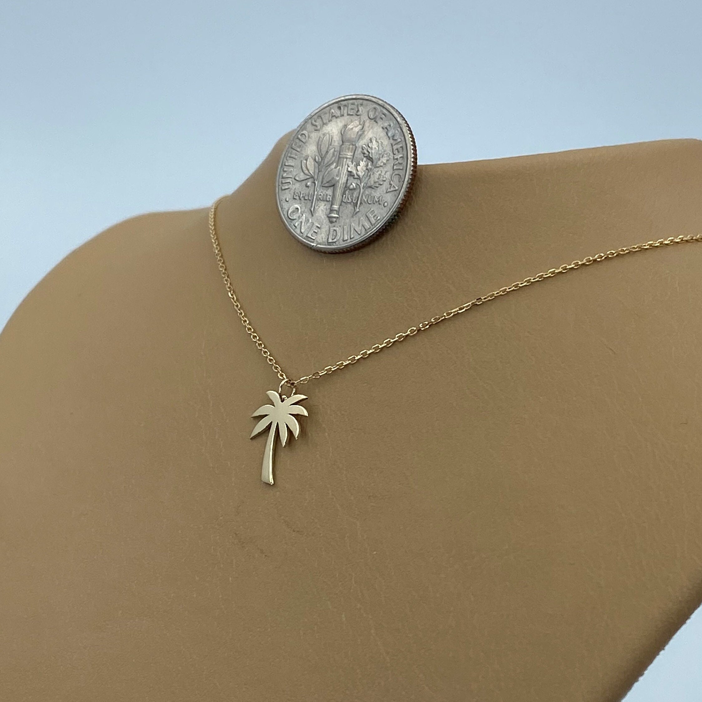 Real 14k Solid Gold Minimal Palm Tree Necklace Dainty Gold - Etsy