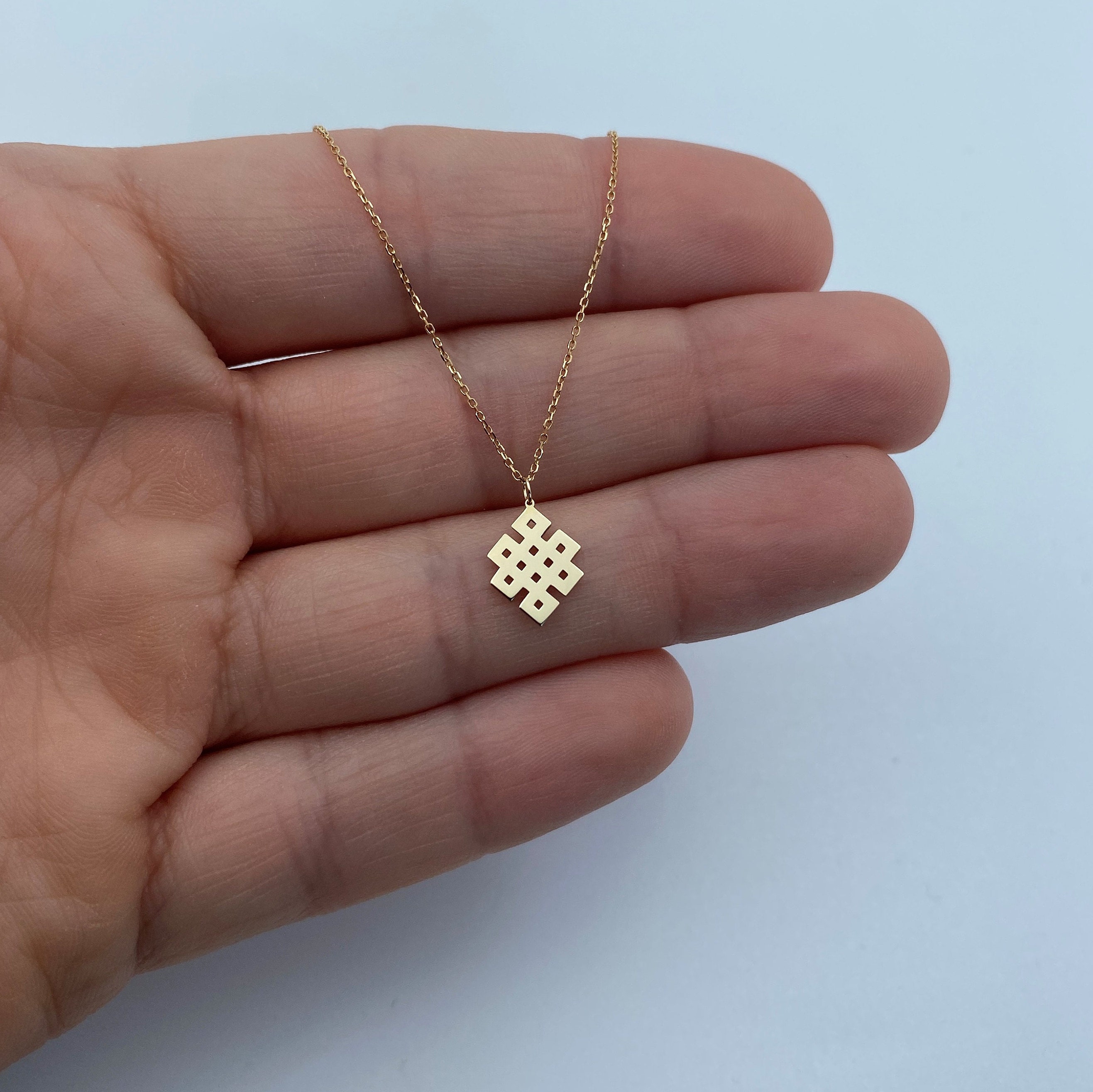 Real 14k Solid Gold Minimal Endless Knot Necklace, Dainty Endless Knot ...
