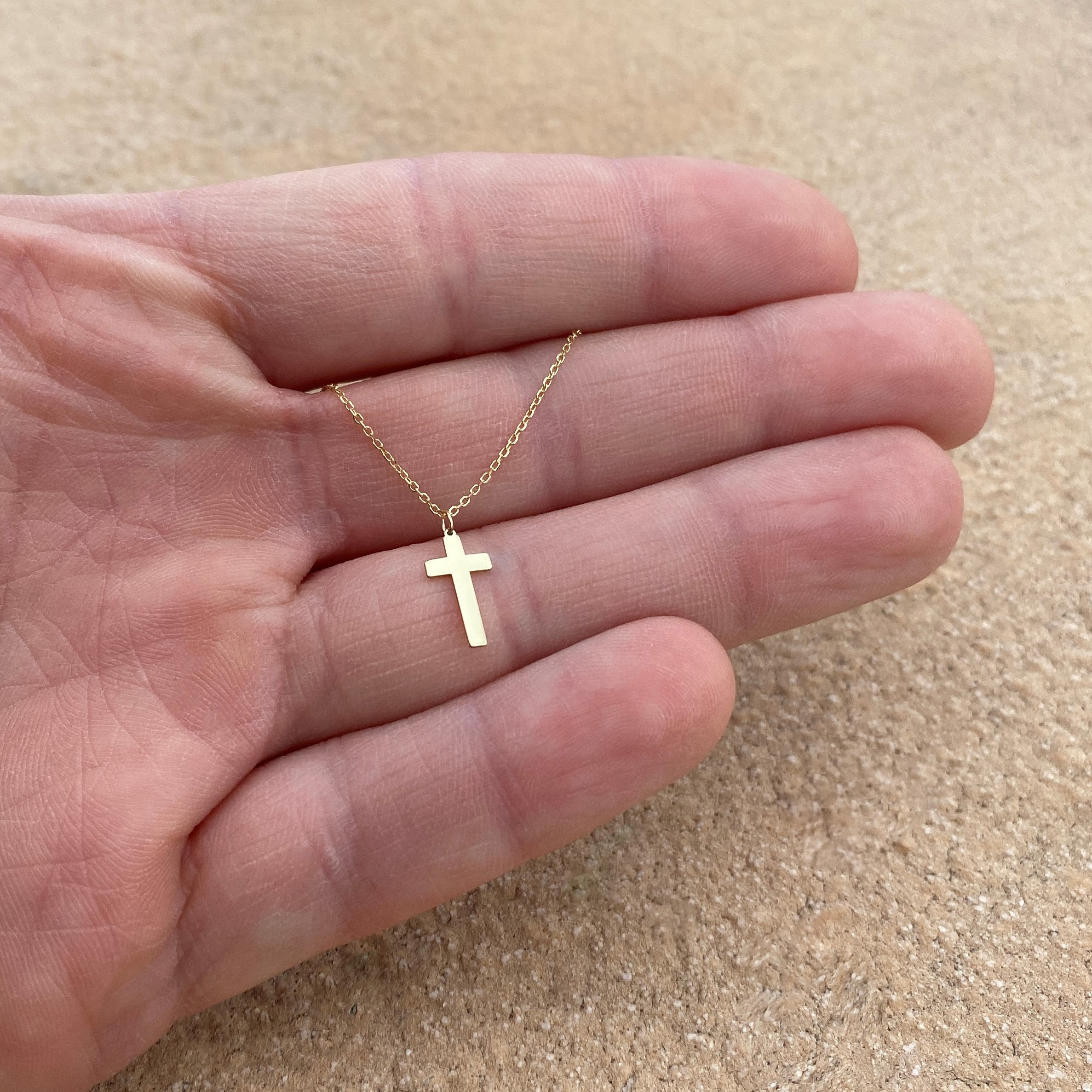 Real 14k Solid Gold Minimal Cross Necklace, Dainty Gold Cross Necklace ...