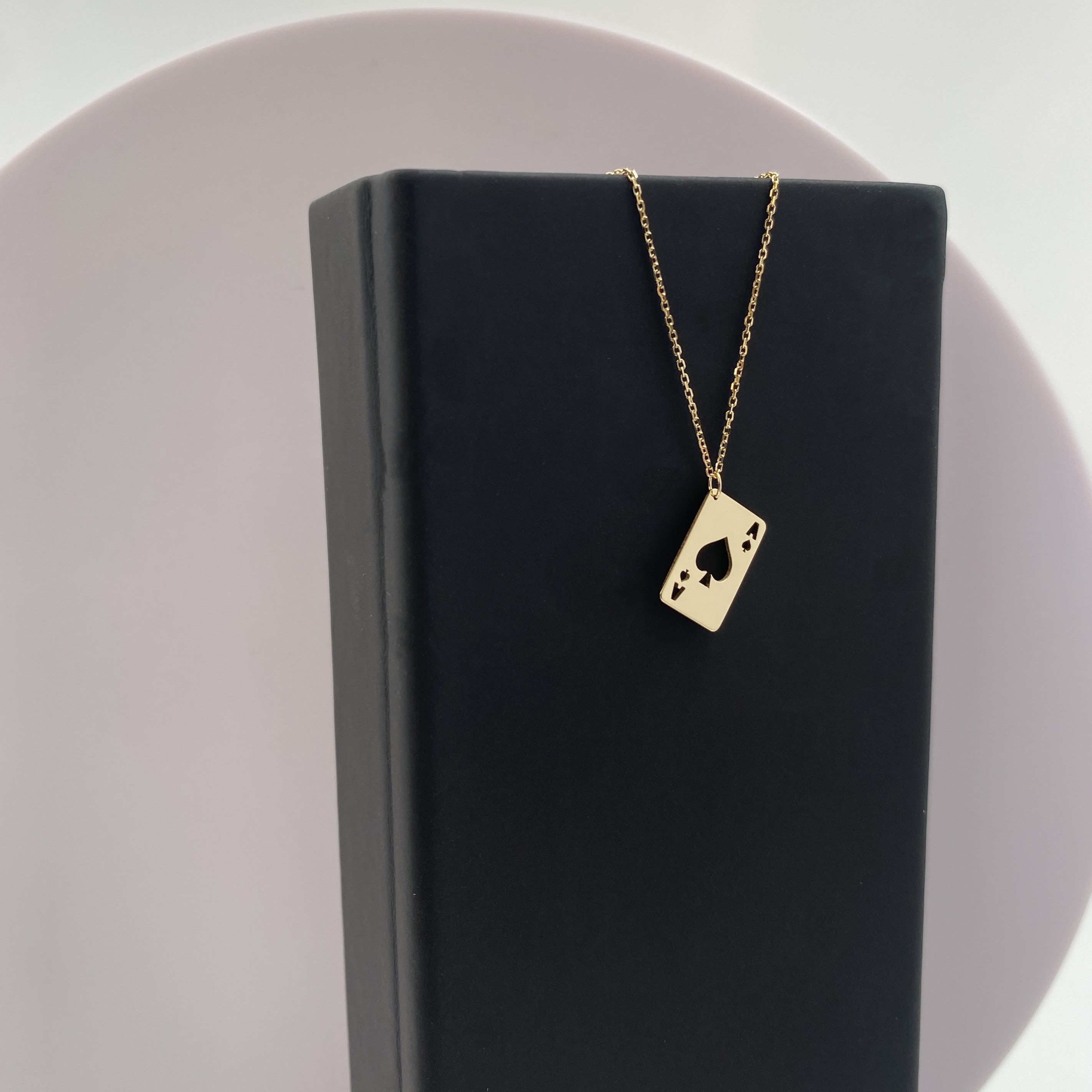 Real 14k Solid Gold Minimal Ace of Spades Necklace Dainty - Etsy