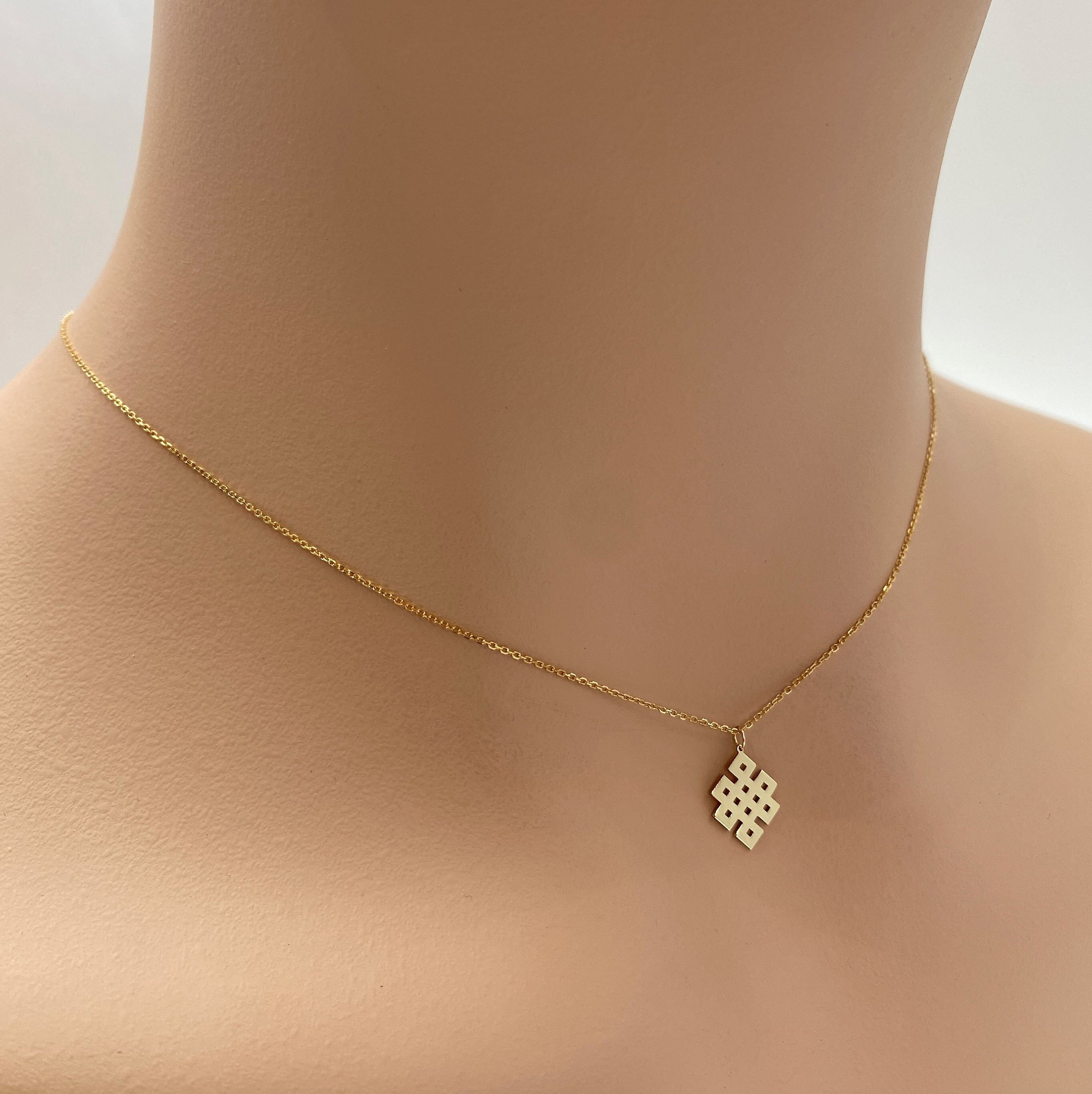 Real 14k Solid Gold Minimal Endless Knot Necklace, Dainty Endless Knot ...