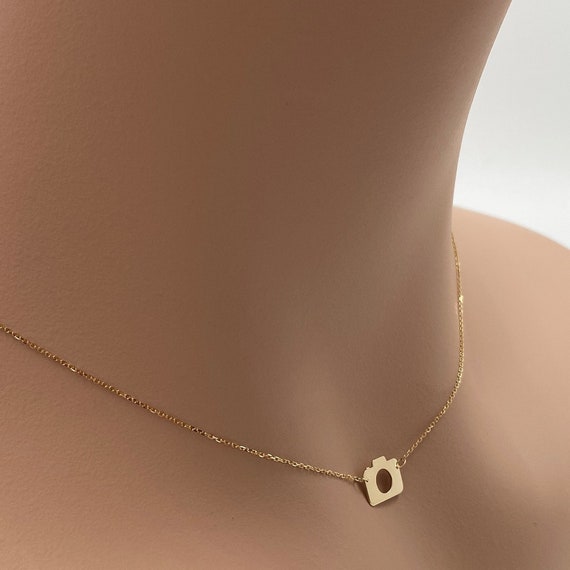 Real 14k Solid Gold Minimal Camera Necklace Dainty Gold - Etsy