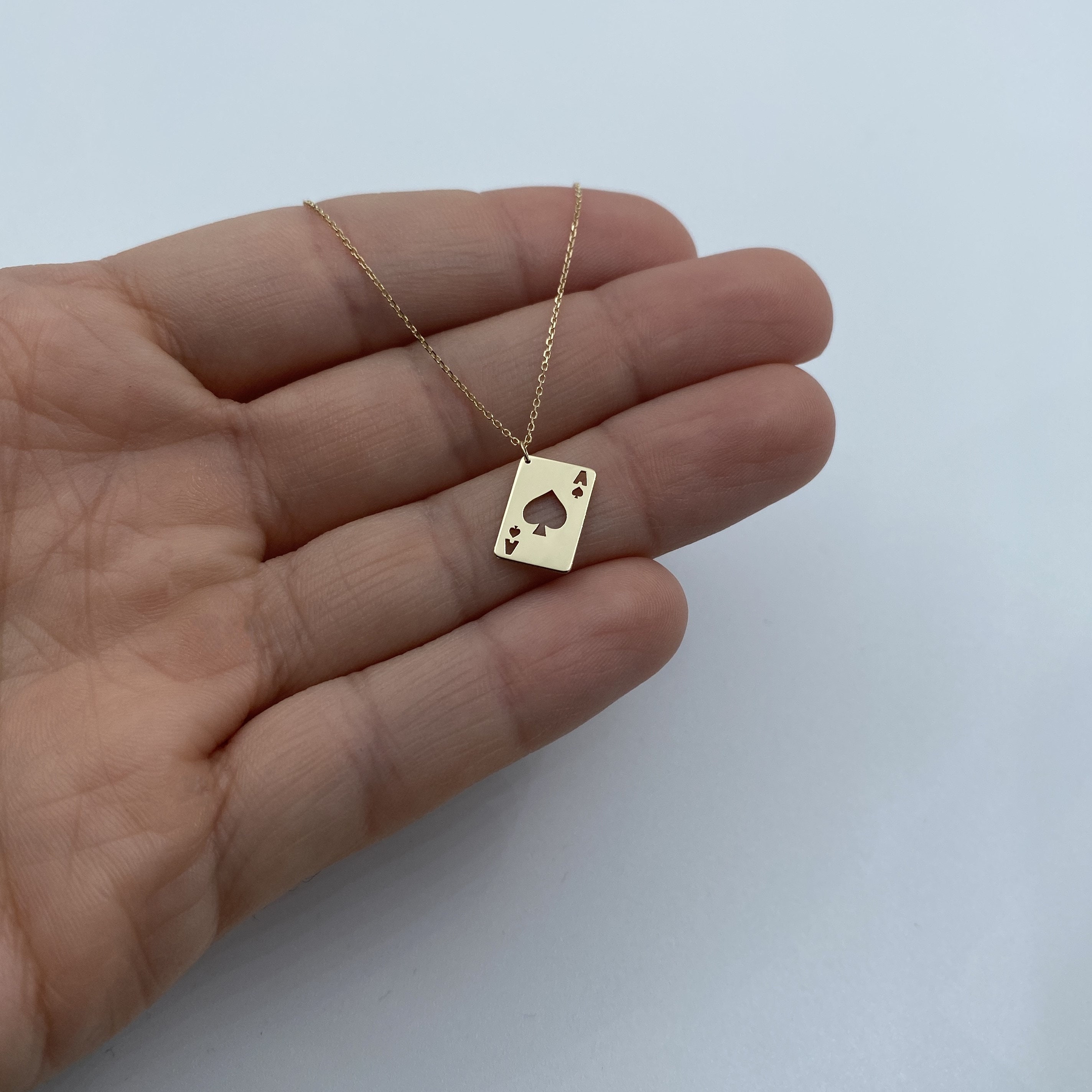 14k Solid Gold Dainty Ace of Spades Necklace, Minimal Ace of Spades ...