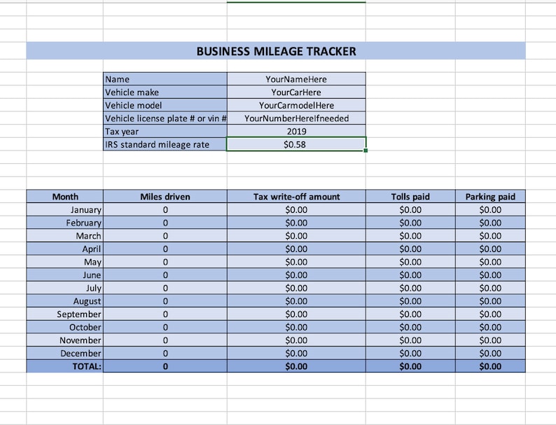 Business Mileage Tracker, Mileage Spreadsheet, Mileage Log, Mileage ...