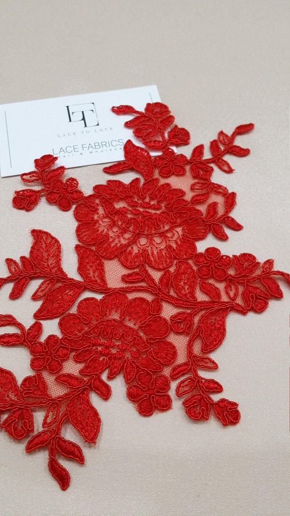 Red Applique French Chantilly Lace Applique 3D Bridal Lace - Etsy