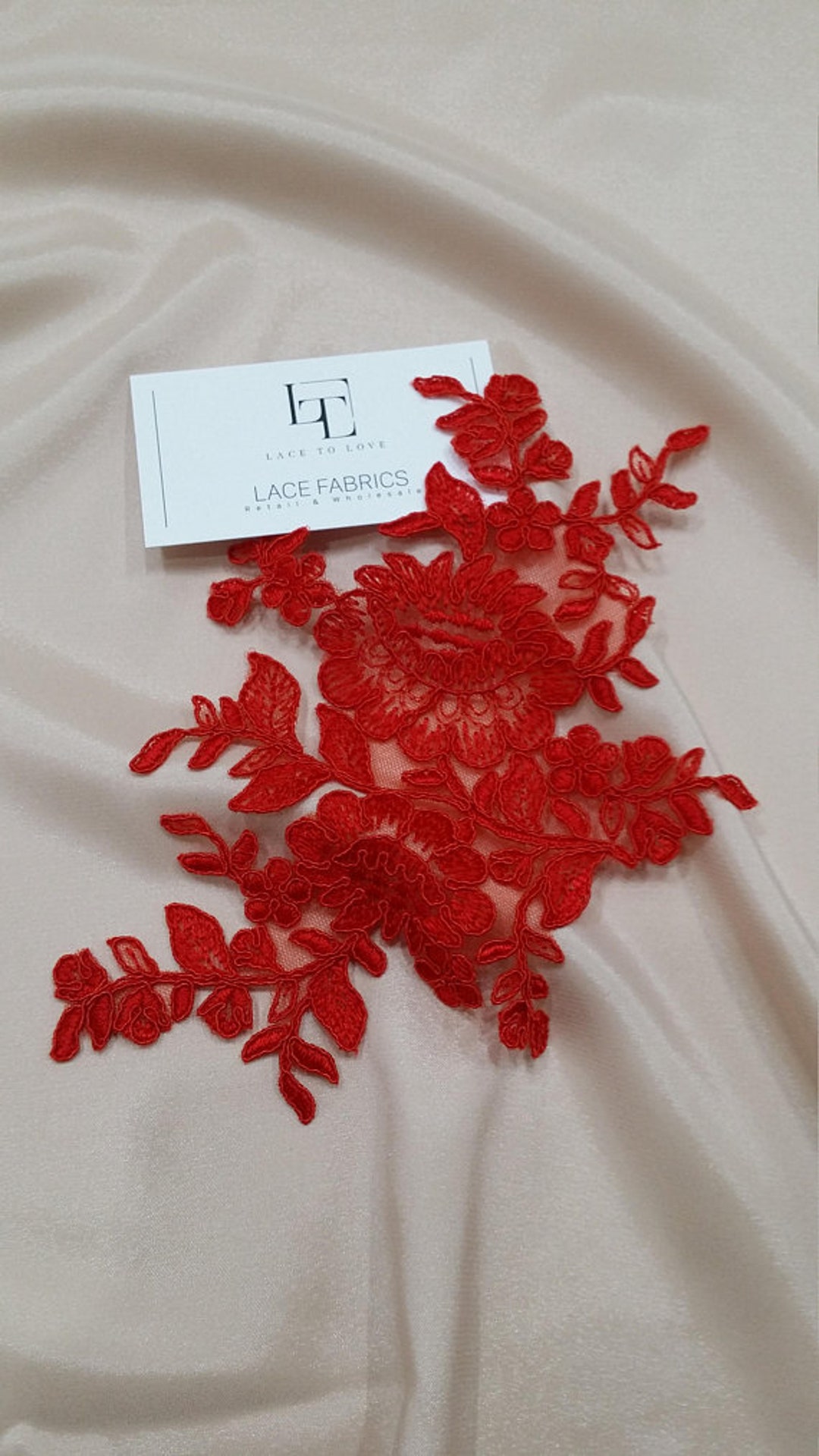 Red Applique, French Chantilly Lace Applique, 3D Bridal Lace Applique ...