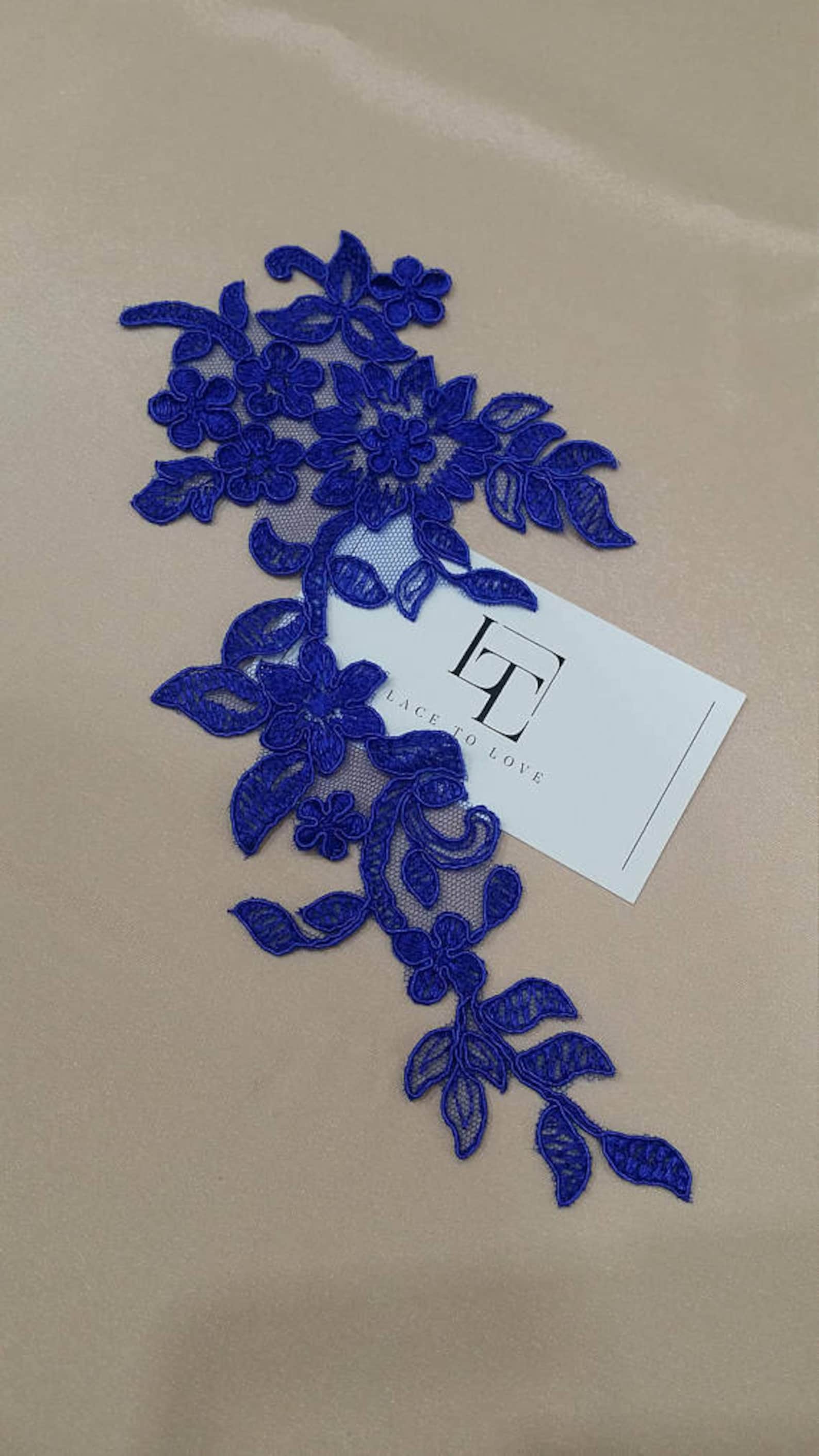 Blue Lace Applique, French Chantilly Lace Applique, Royal Blue Lace ...