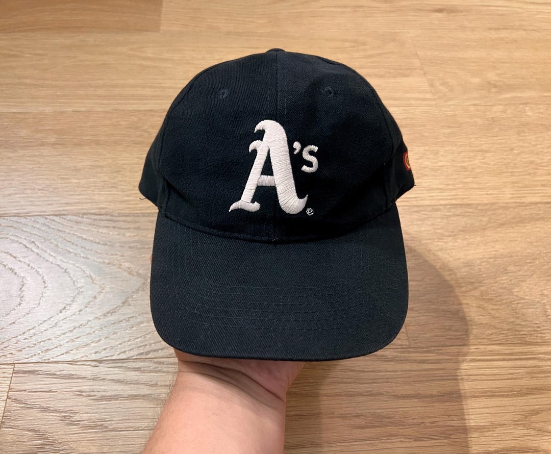 Vintage Oakland A’s Hat Cap Black Dome Plain Logo Snapback Headmaster ...